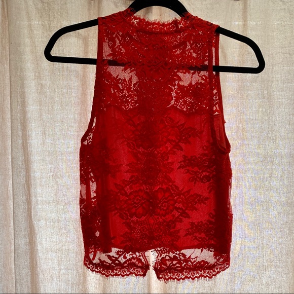 Free People | Tops | Free People Red Lace Open Back Tank | Poshmark